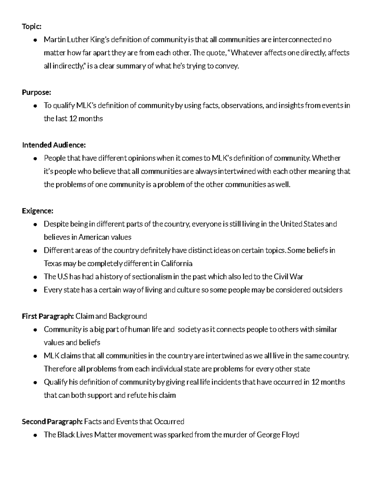 MLK Persuasive Outline - Topic: Martin Luther King’s deûnition of ...