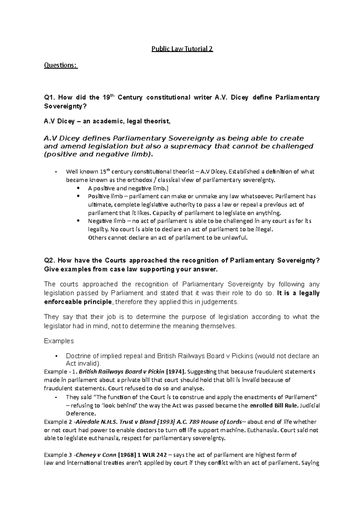 Public Tutorial 2 - Public Law Tutorial 2 Questions: Q1. How did the ...