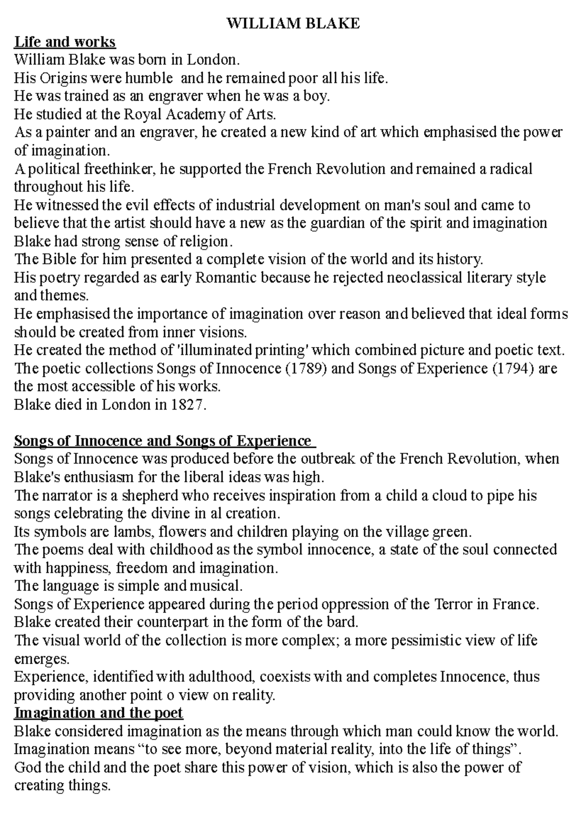 William Blake, WILLIAM WORDSWORTH - WILLIAM BLAKE Life and works ...