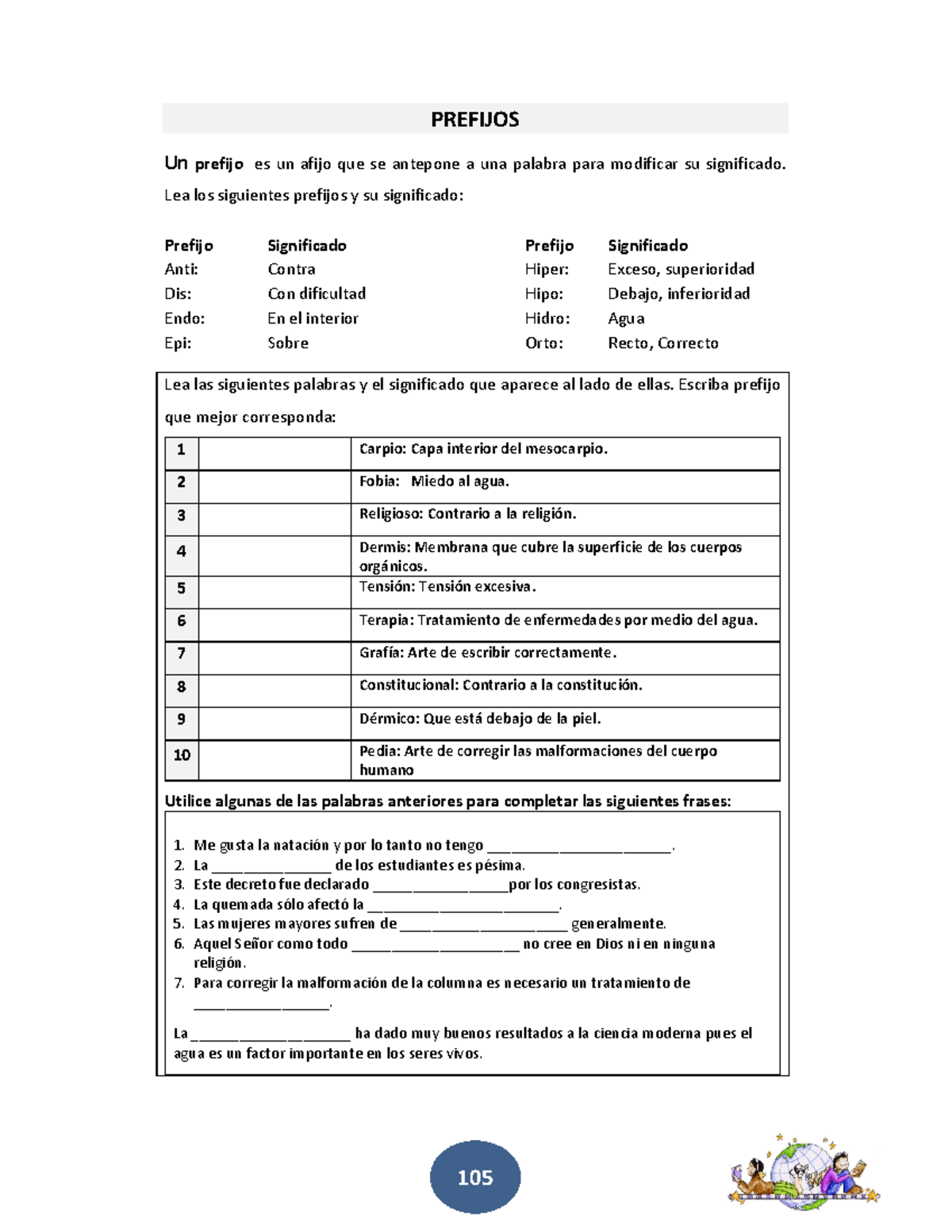 Taller Prefijos Y Sufijos Semana 6-unidad 3 - 105 PREFIJOS Un prefijo ...