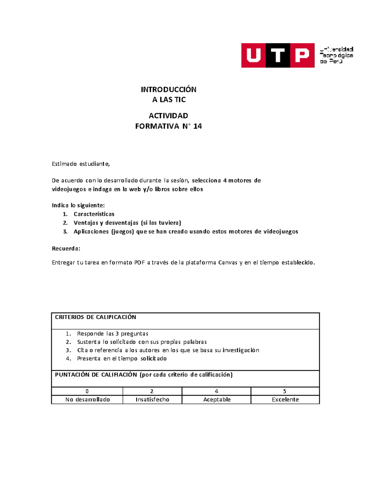 S14.s1 - Actividad Formativa - INTRODUCCIÓN A LAS TIC ACTIVIDAD FORMATIVA N° 14 Estimado ...