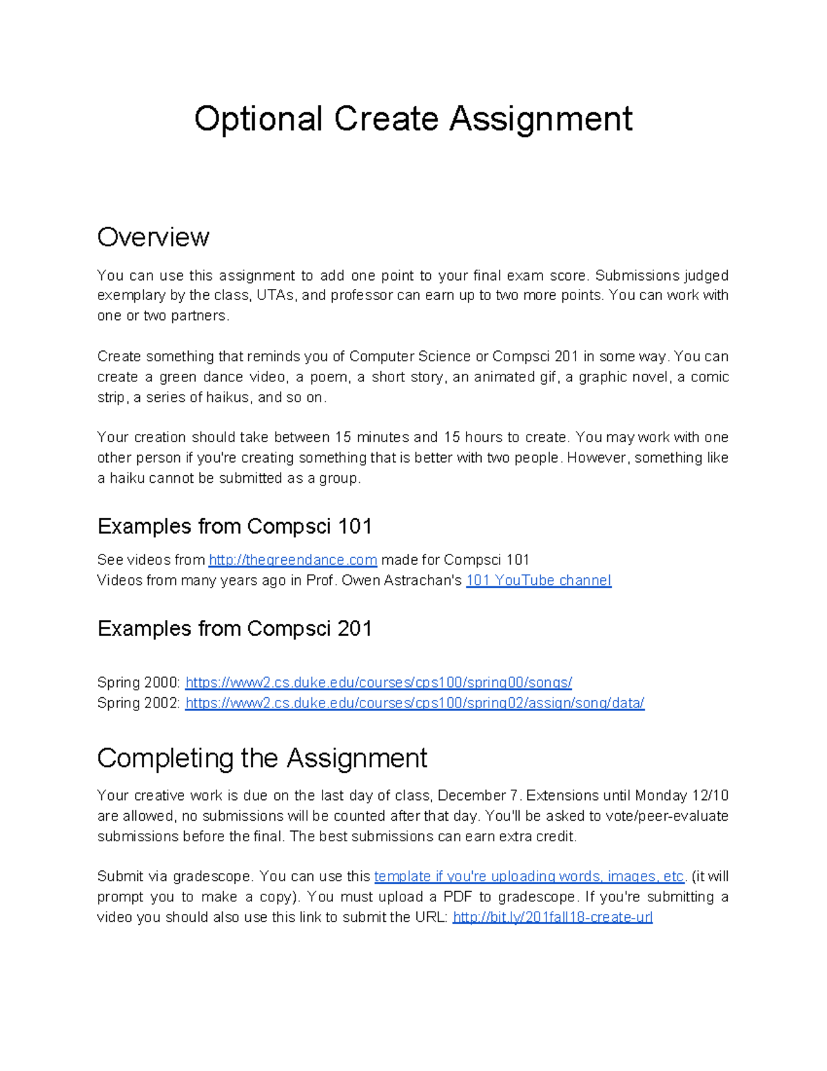 Project P8 Creativity, Compsci 201, Fall 2018 - Optional Create ...