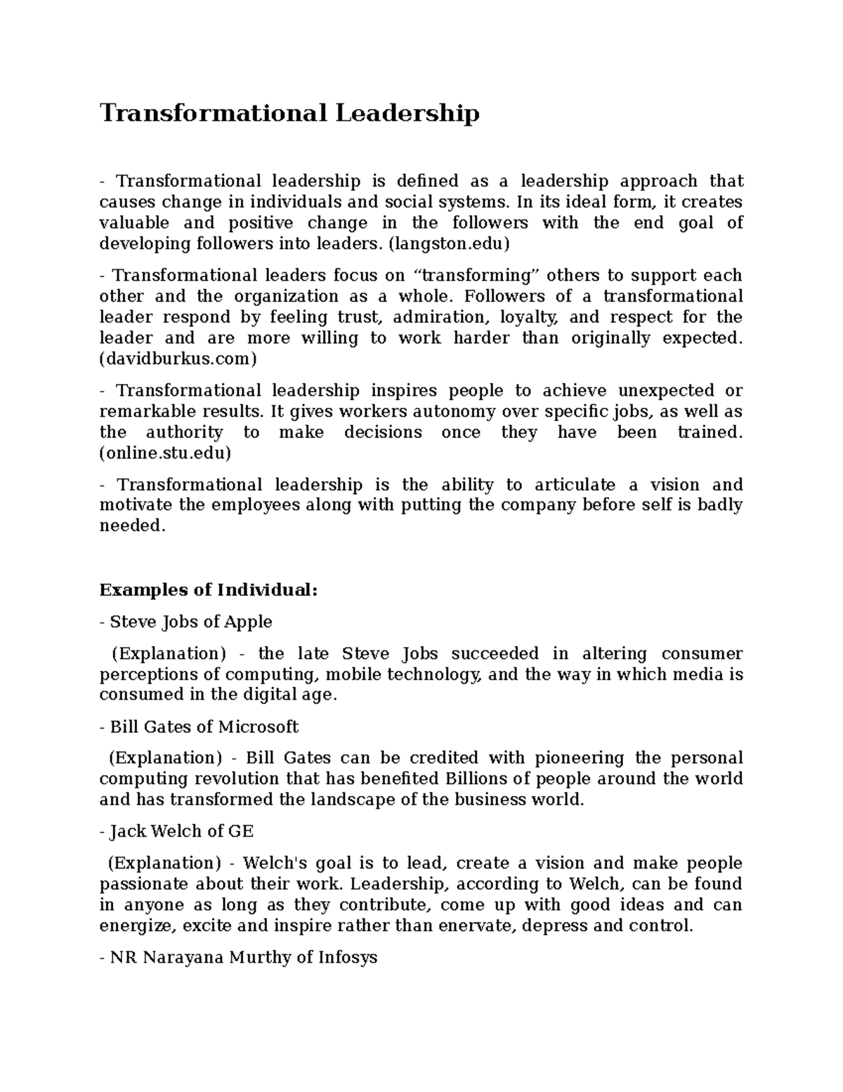 Leadership skills example onlu - Transformational Leadership ...