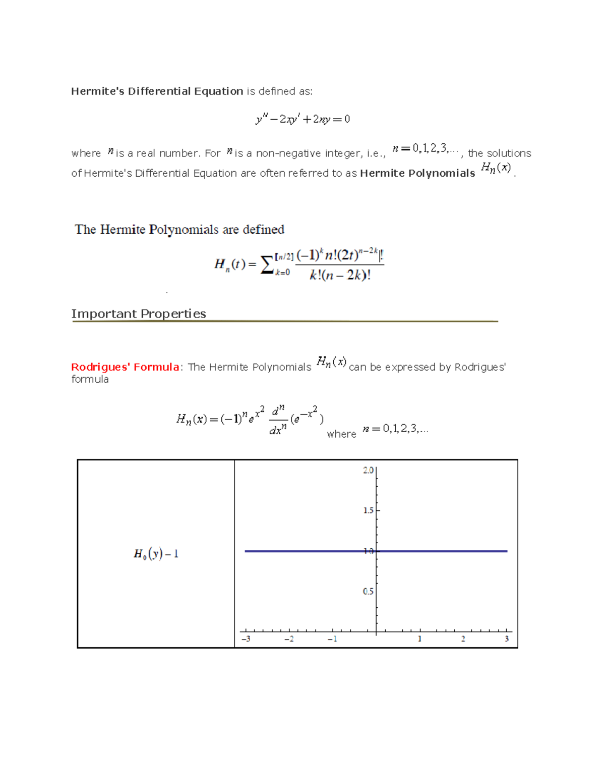 Notes on hermite polynomials - Hermite's Differential Equation is ...
