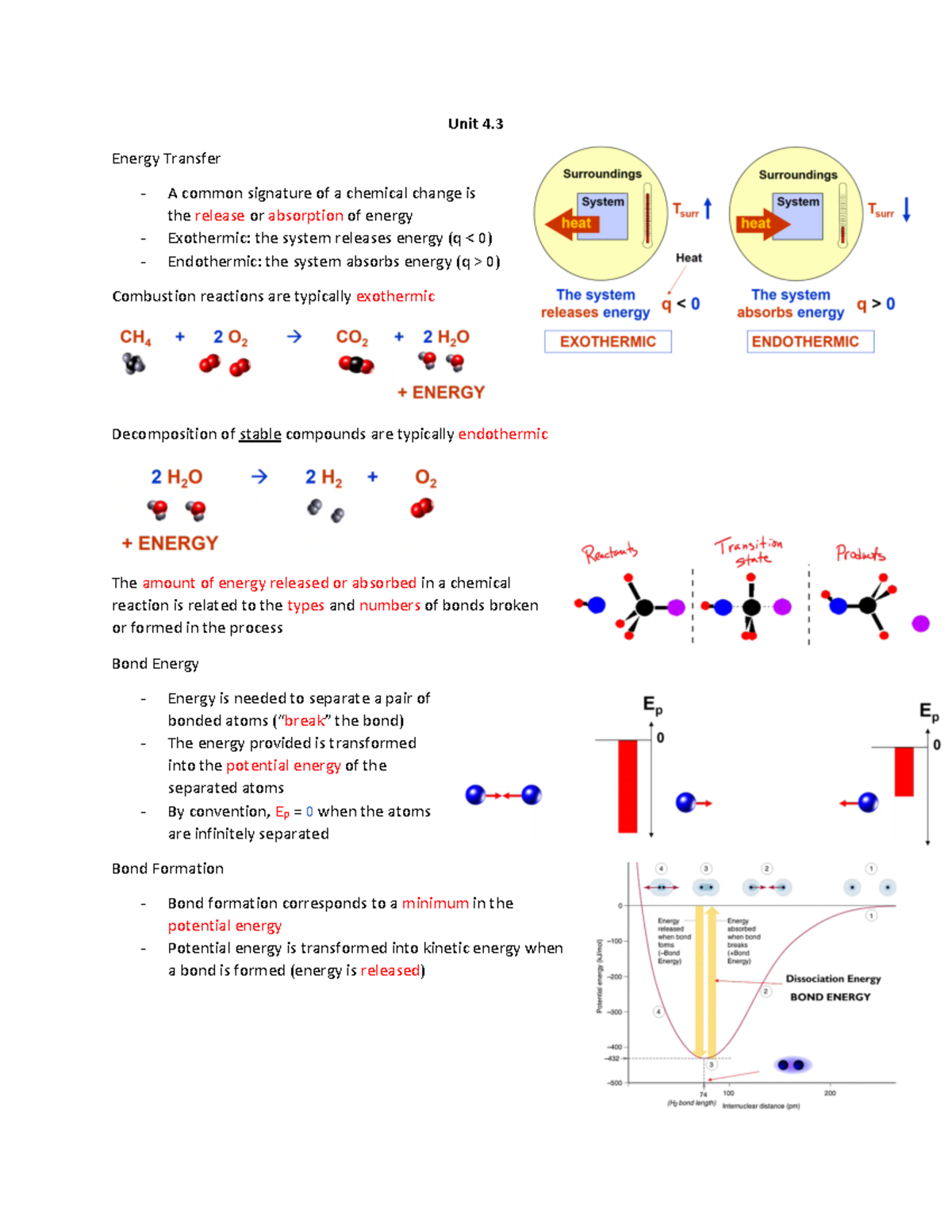 Chemistry II Exam I - Lecture notes - Unit 4. Energy Transfer A common ...