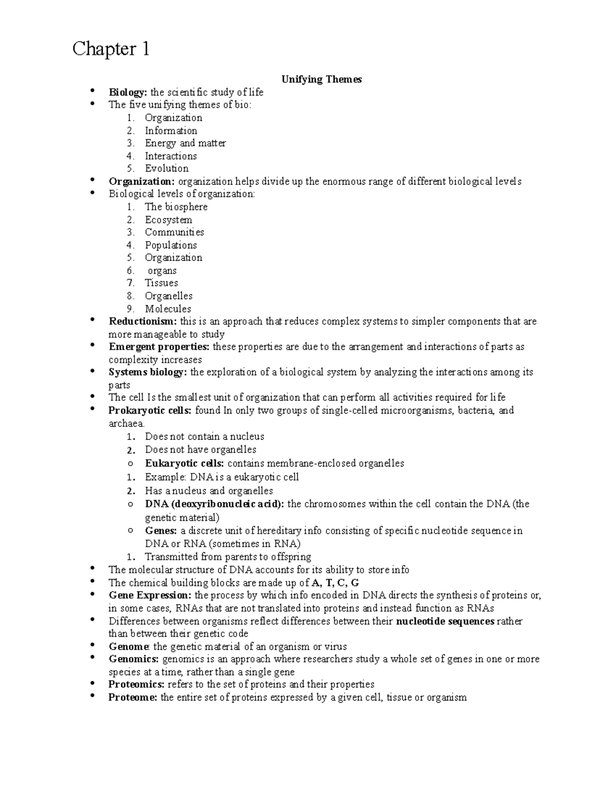 CH 1 Biology 150 - Chapter 1 Unifying Themes Biology: the scientific ...