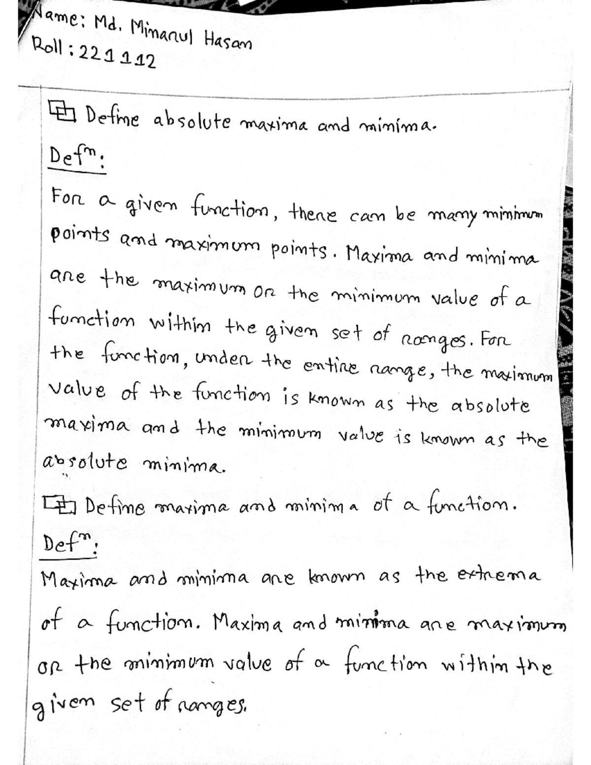 Maxima and Minima - sheet - Linear Algebra - Studocu