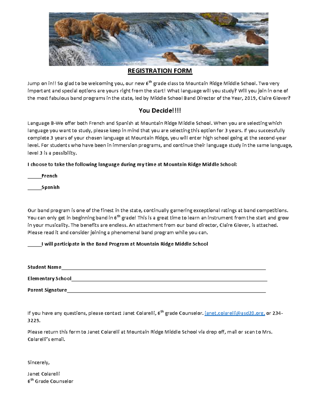 MRMS 6th grade registration form - REGISTRATION FORM Jump on in!! So ...