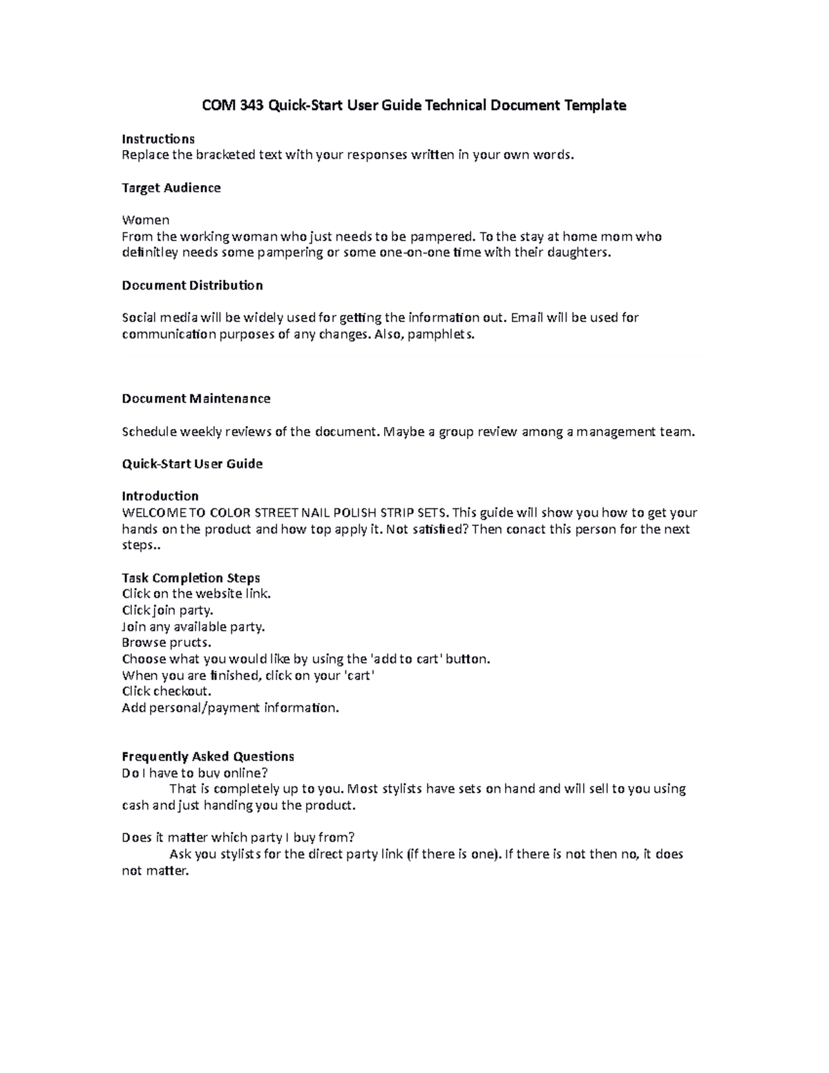 COM343 Assignment 3-2 - COM 343 Quick-Start User Guide Technical ...