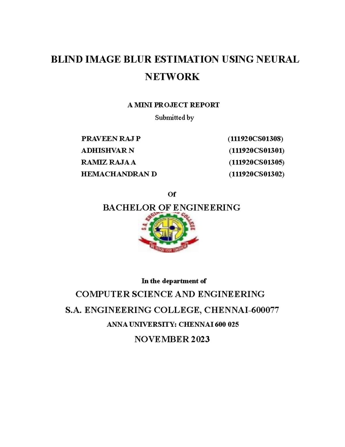 ML Record - BLIND IMAGE BLUR ESTIMATION USING NEURAL NETWORK A MINI ...