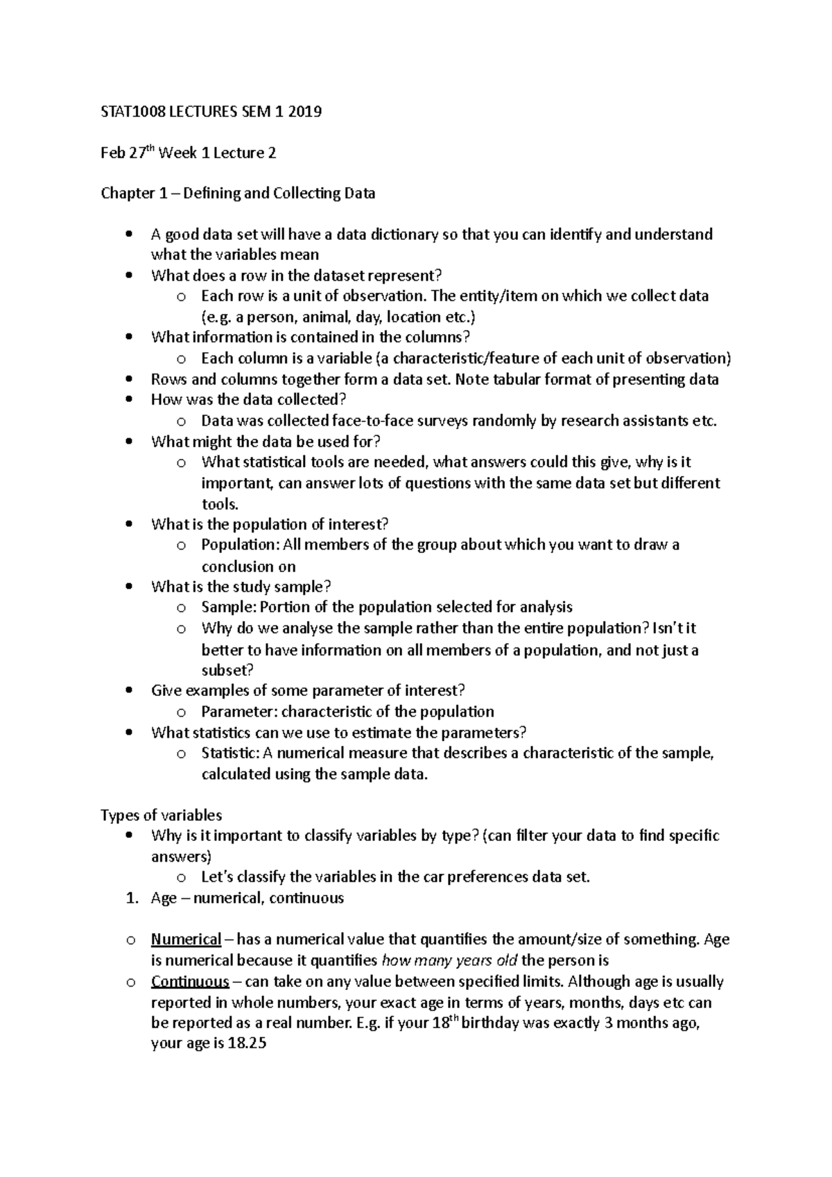 STAT1008 Lectures - Bronwyn loong, course convenor. lecture notes and ...