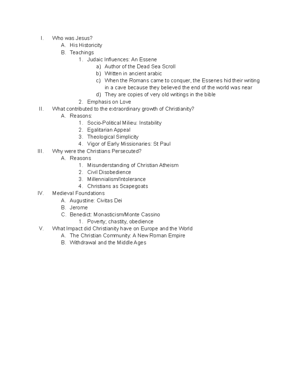 14 Christians - Lecture notes 14 - I. II. III. IV. V. Who was Jesus? A ...