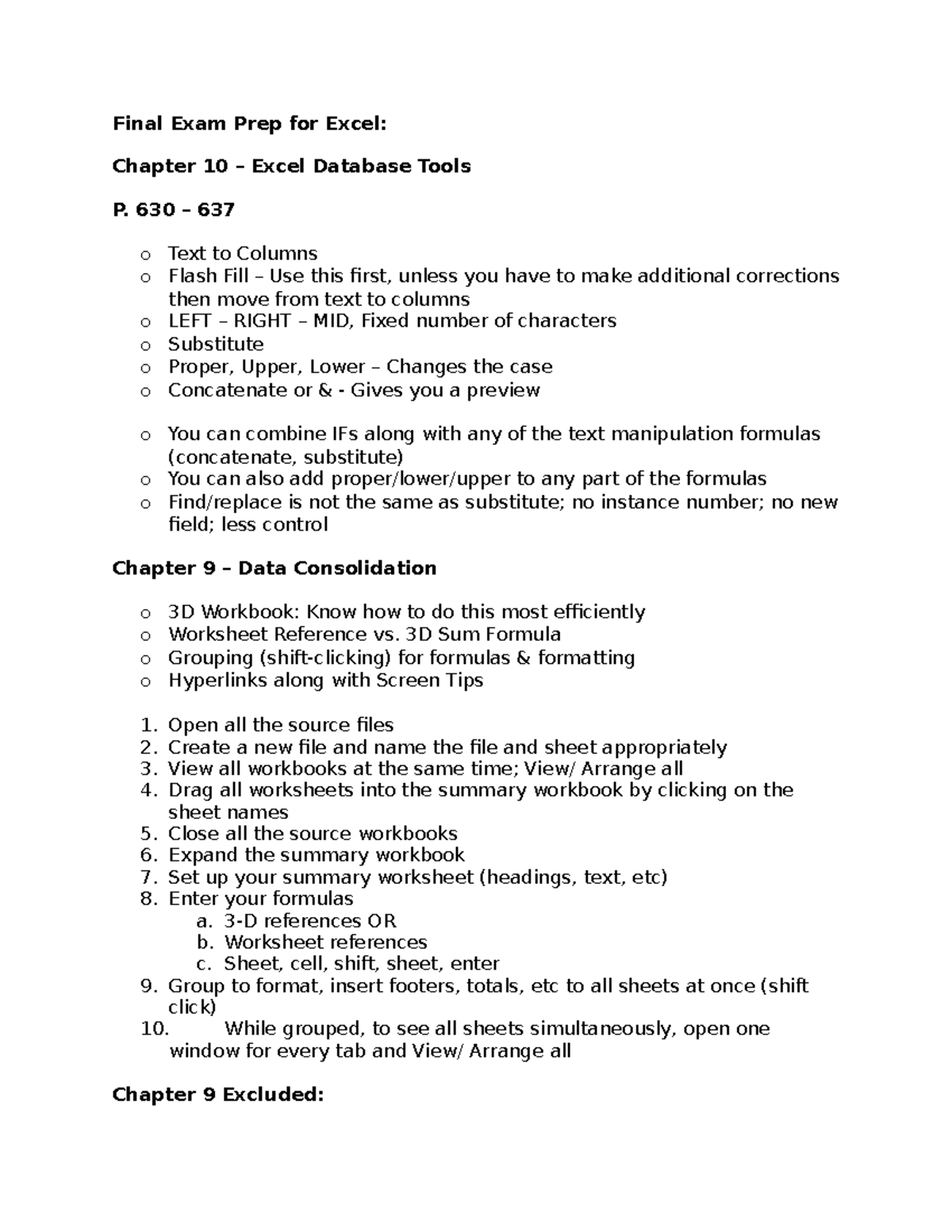Final EXAM PREP Excel - Summary Computer Applications - Final Exam Prep ...