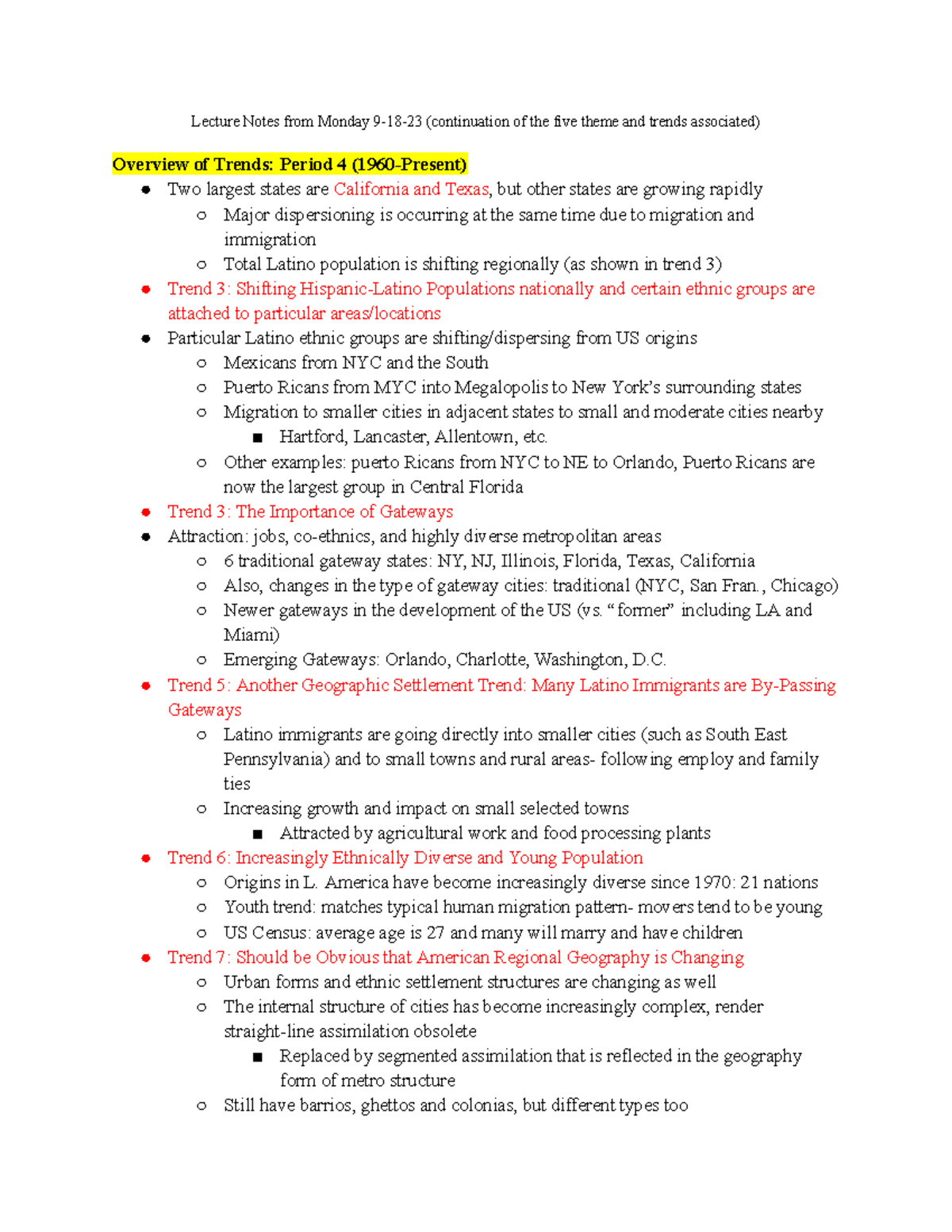 GEOG 103 Note Sample - Trends in Geography - Lecture Notes from Monday ...
