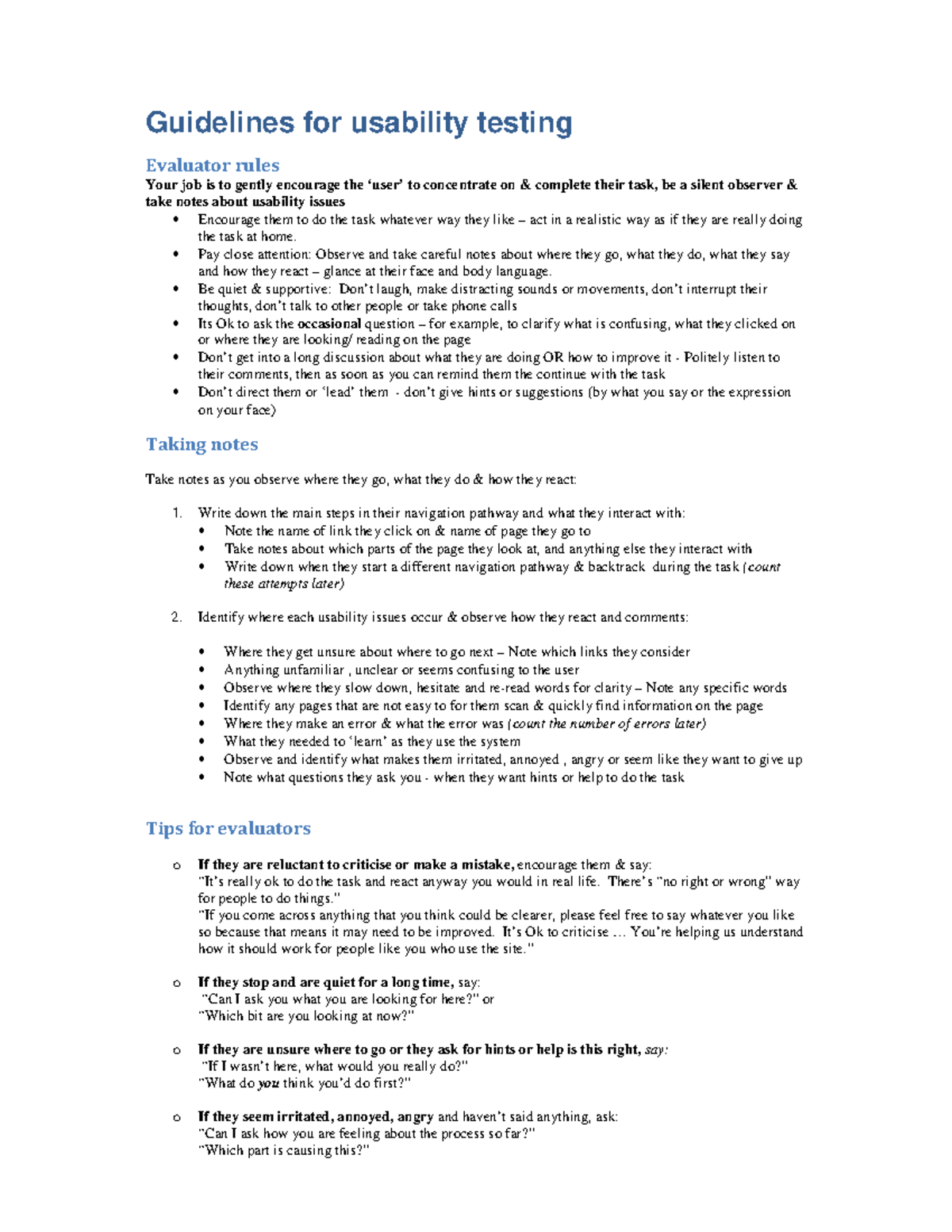 Guidelines for usability testing - Guidelines for usability testing ...