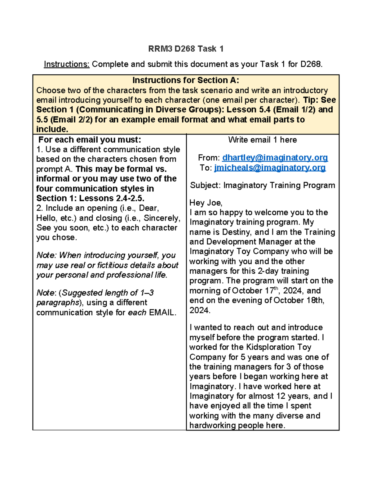 RRM3 D268 Task 1 - Instructions for Section A: Choose two of the ...