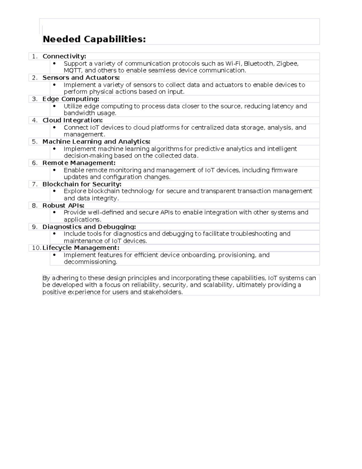 Needed Capabilities OF IOT - Needed Capabilities: 1. Connectivity: Support a variety of - Studocu