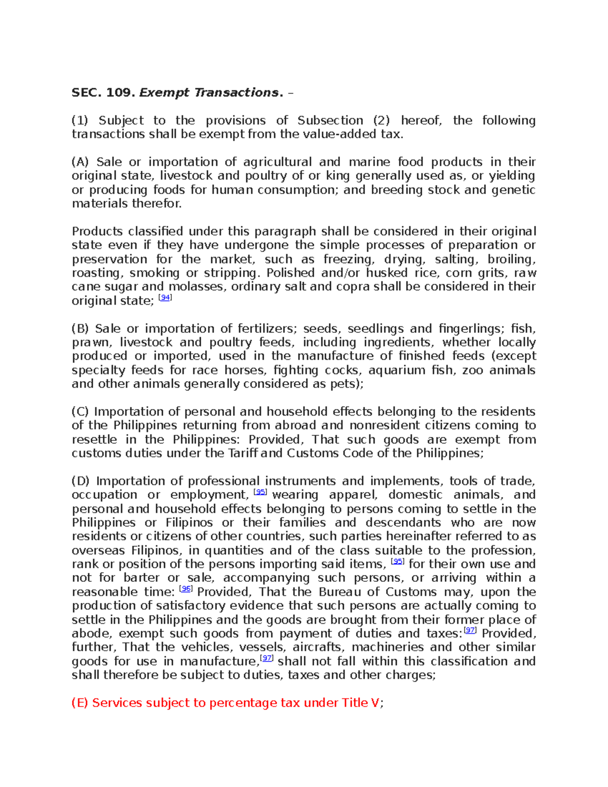 SEC 109 VAT Exemp Transactions - SEC. 109. Exempt Transactions. – (1 ...