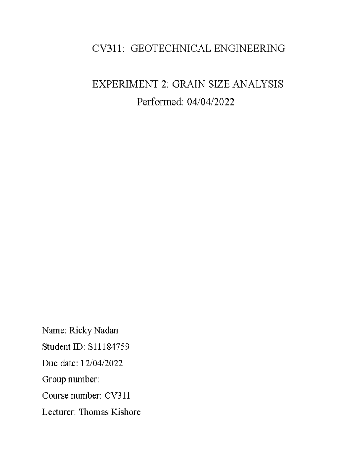 Seive Analysis lab 2 cv311 (final) - CV311: GEOTECHNICAL ENGINEERING ...