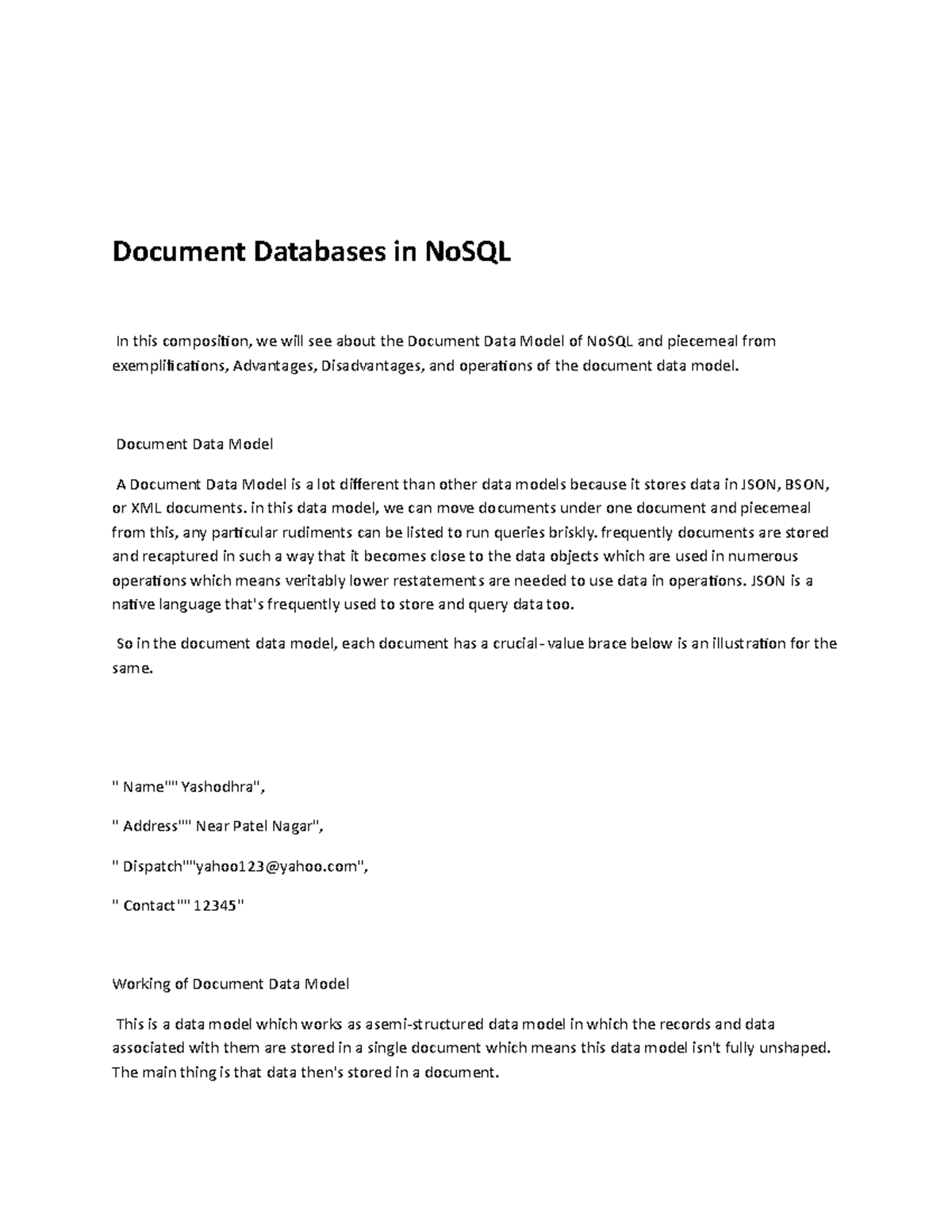 Document Databases in No SQL - Document Databases in NoSQL In this ...