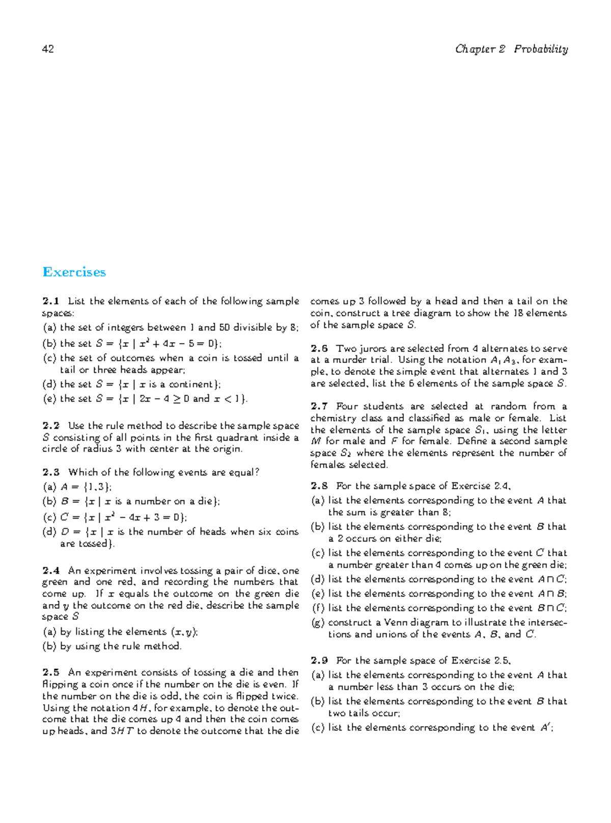 Exercises - Ch 2 - Probability - 42 Chapter 2 Probability Exercises 2 ...