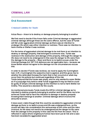 Criminal Damage Summary Sheet - Criminal Damage Act 1971 Two offences ...