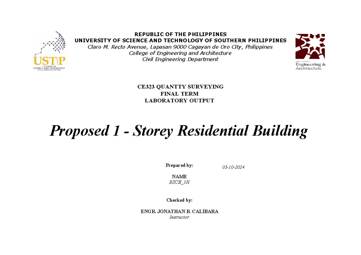 QS 3H Front-Page-Template-1 - BS in Civil Engineering - REPUBLIC OF THE ...