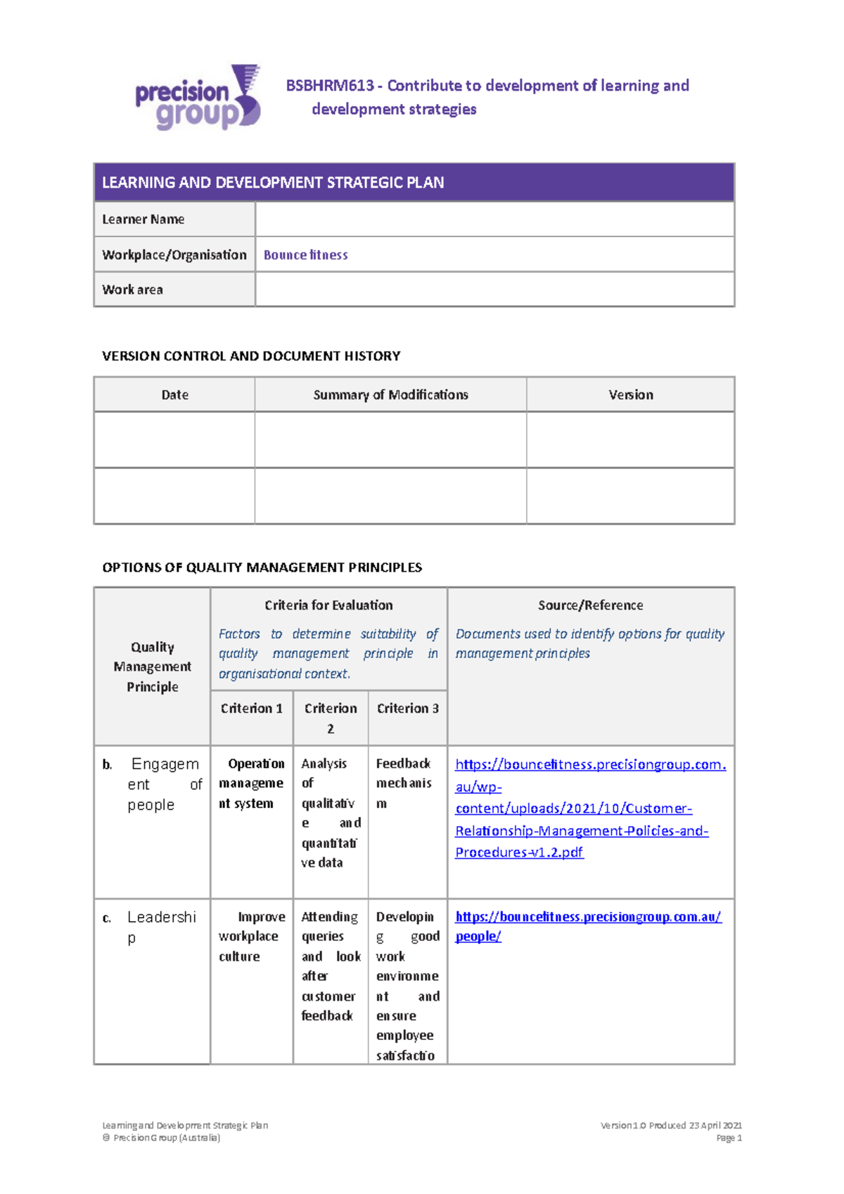 Sample 4 - dgfhgfhf - BSBHRM613 - Contribute to development of learning ...