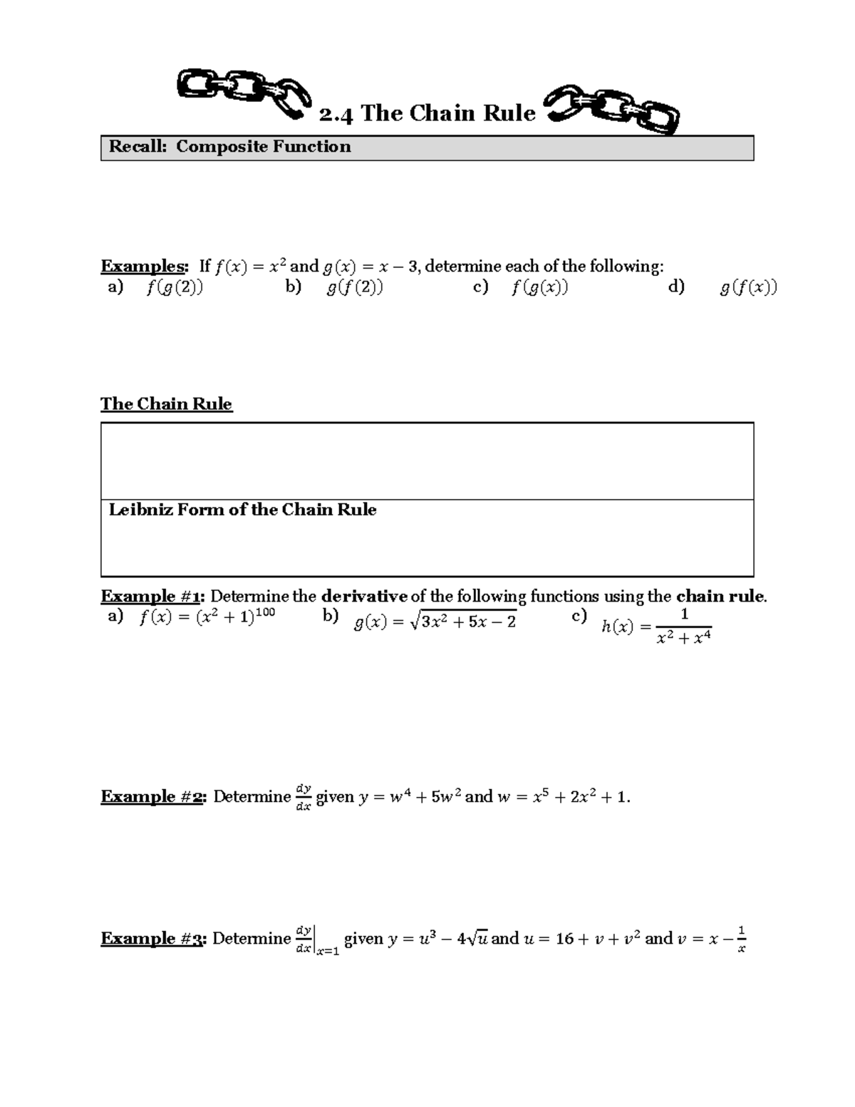 MCV4U1 - U2 - L2 - Unit 2 - 2 The Chain Rule Recall: Composite Function ...