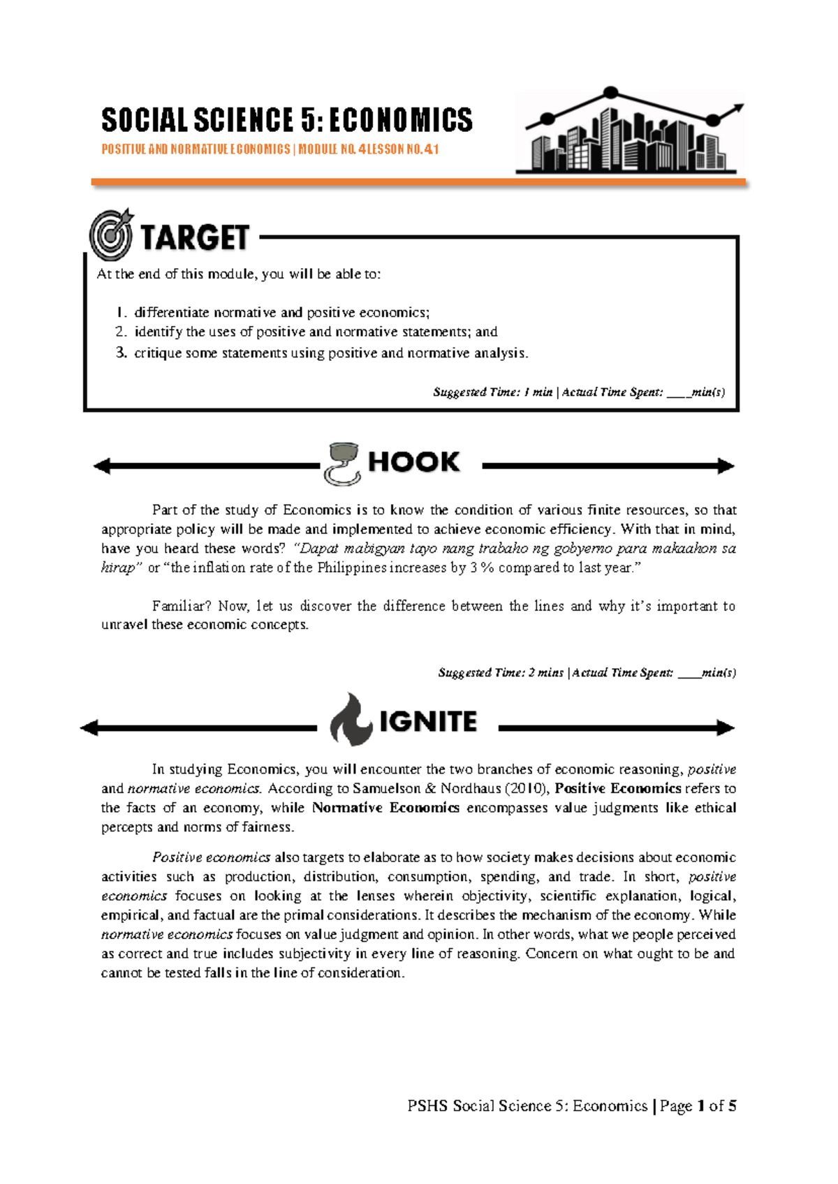Lesson 4-4.1 Positive and Normative Economics - SOCIAL SCIENCE 5 ...