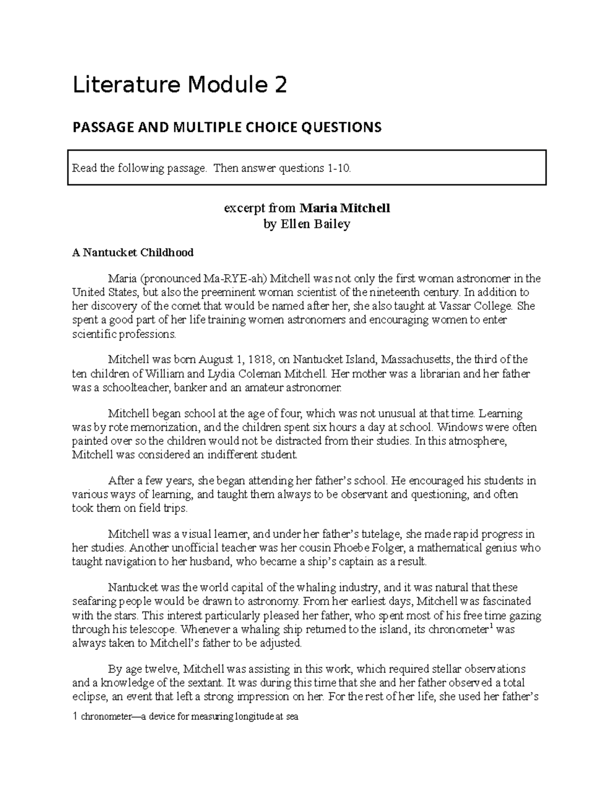 [Template] keystone 3 - Literature Module 2 PASSAGE AND MULTIPLE CHOICE ...