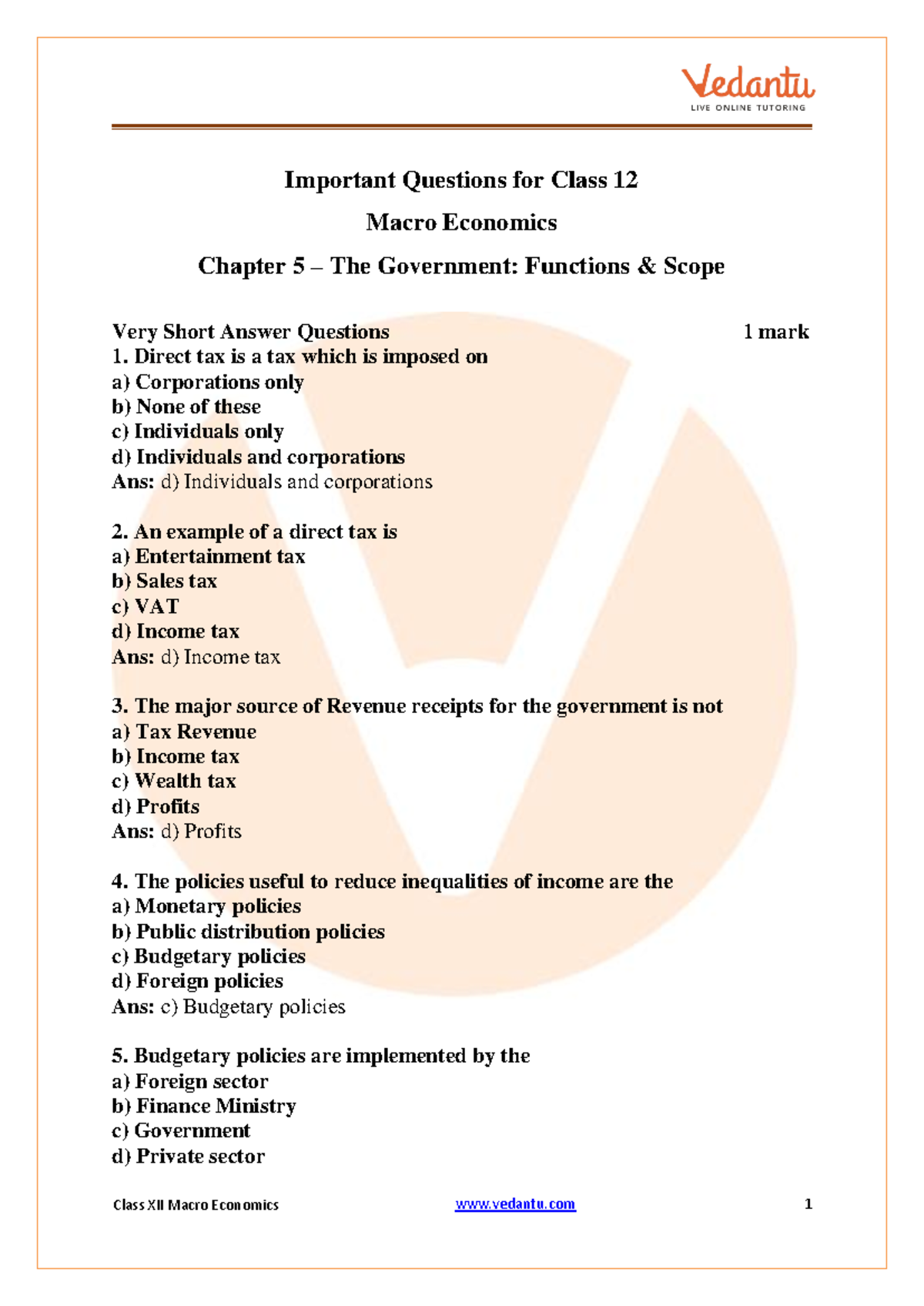 Important Questions for CBSE Class 12 Macro Economics Chapter 5 ...