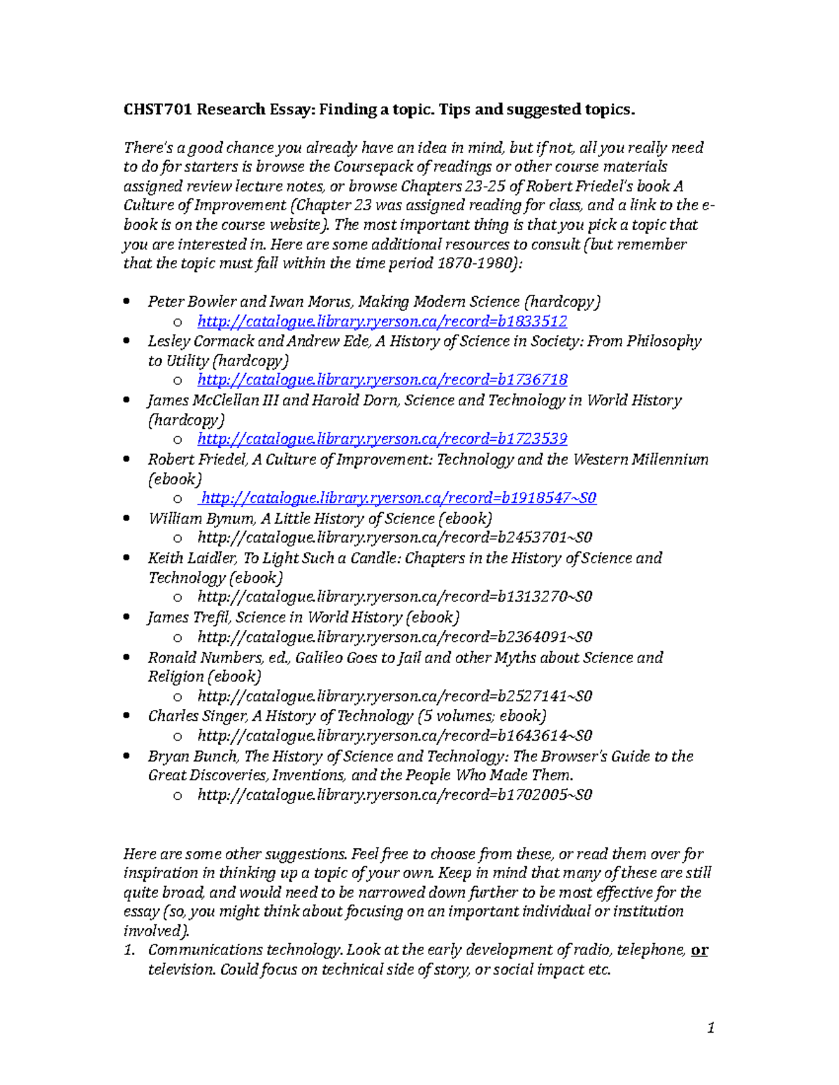CHST701 Finding a Topic for your Essay - CHST701 Research Essay ...