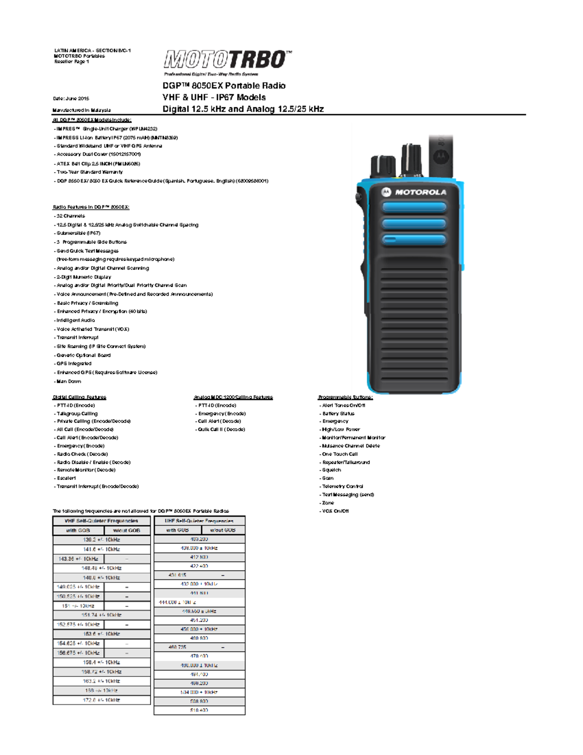 DGP 8050EX - apuntes - DGP™ 8050EX Portable Radio Date: June 2015 VHF ...