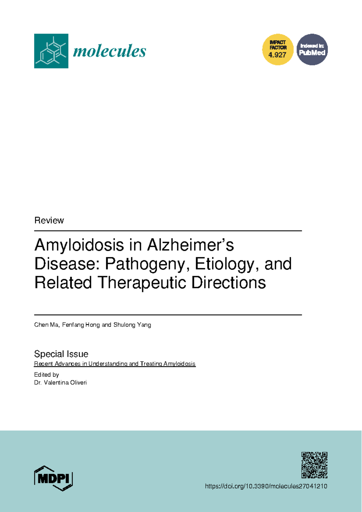 Amyloidosis - 4. Review Amyloidosis in Alzheimer’s Disease: Pathogeny ...