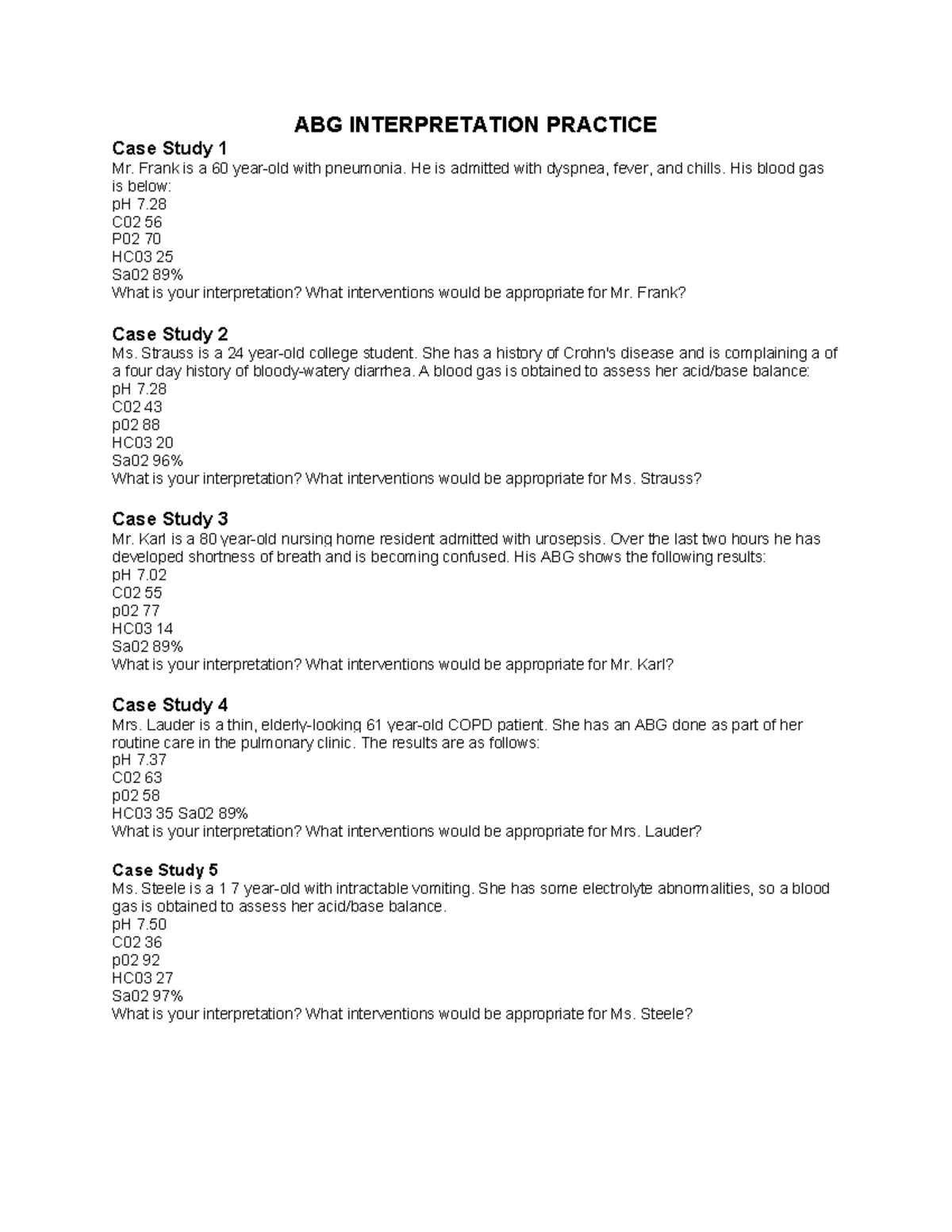 Chpt 10 class activity - ABG interpretation, student copy guide - ABG ...