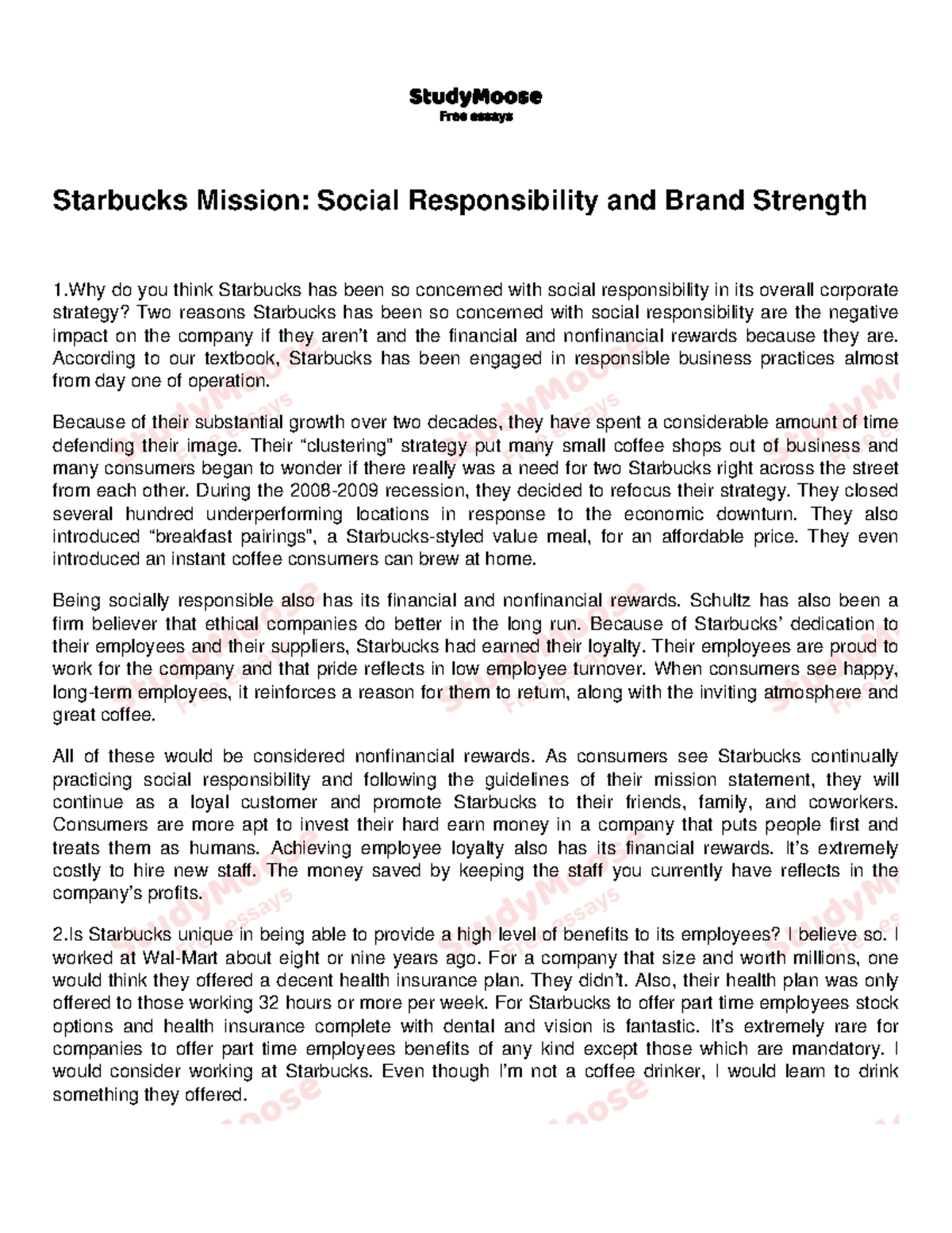 Starbucks Mission Social Responsibility and Brand Strength - According ...