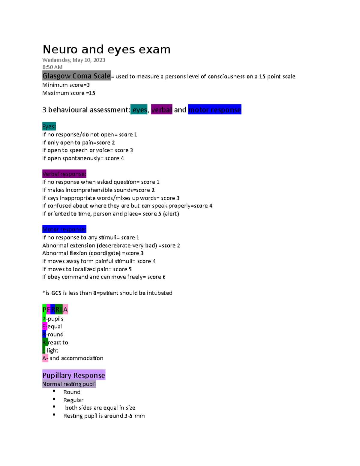 Neuro and eyes exam - Neuro and eyes exam Wednesday, May 10, 2023 8:50 ...
