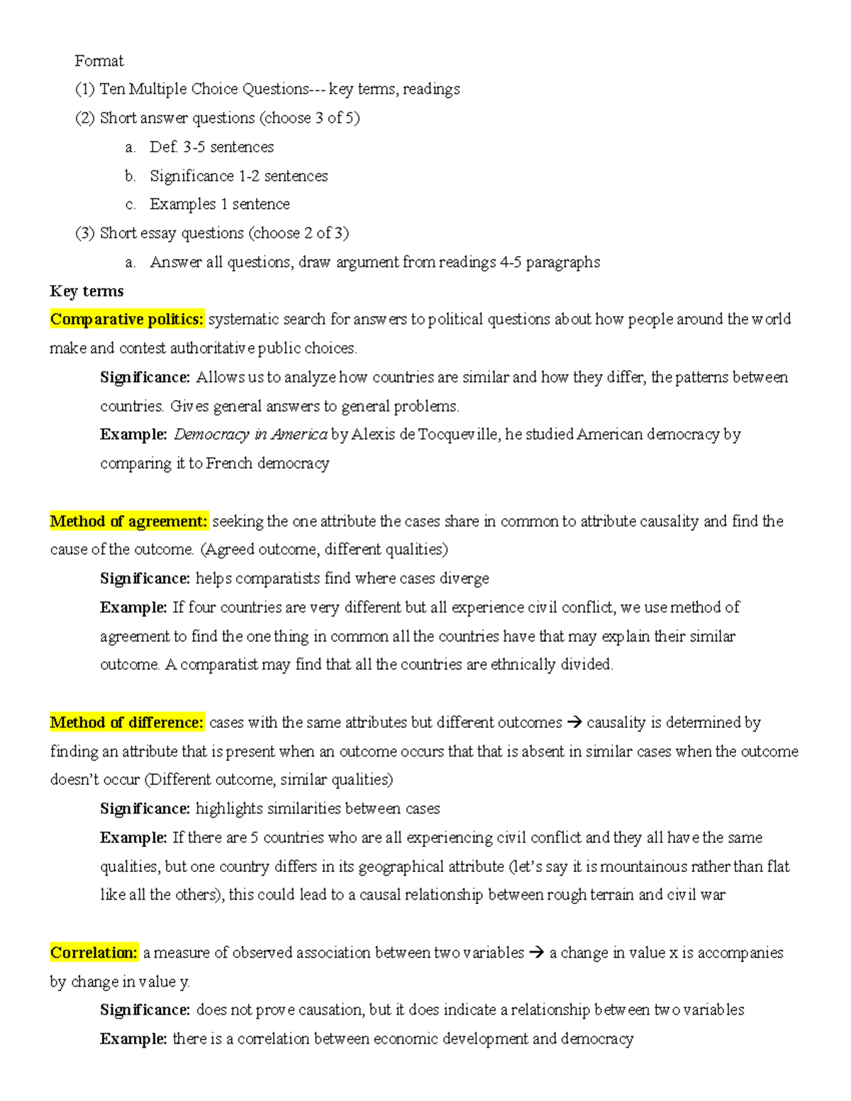 PSC 1001 Midterm key terms - Format (1) Ten Multiple Choice Questions ...