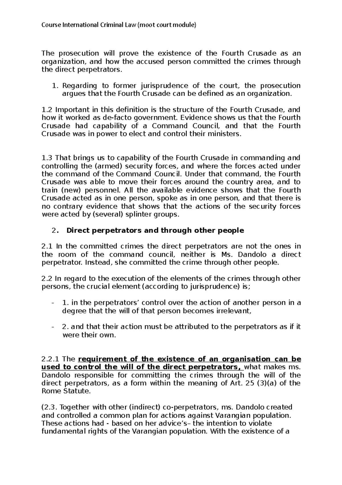 Example pleading ICL - Course International Criminal Law (moot court ...