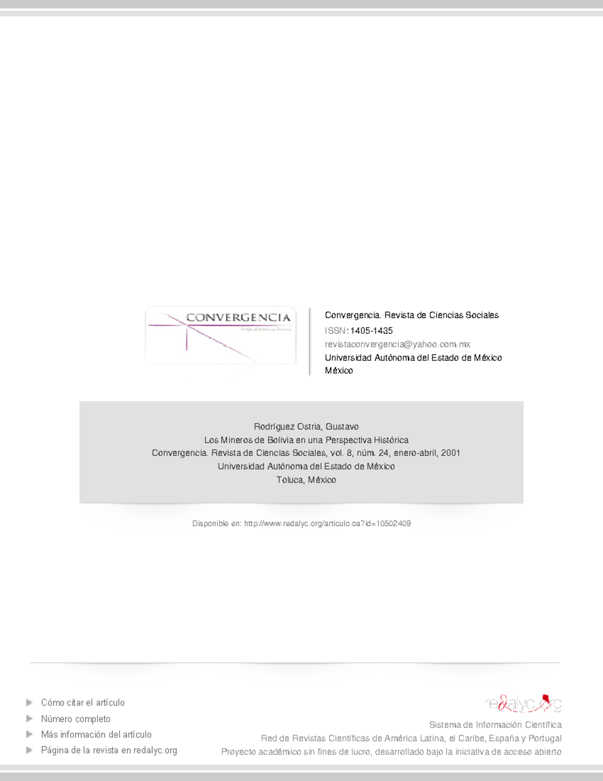 10502409 - Ksks - Convergencia. Revista de Ciencias Sociales ISSN: 1405 ...