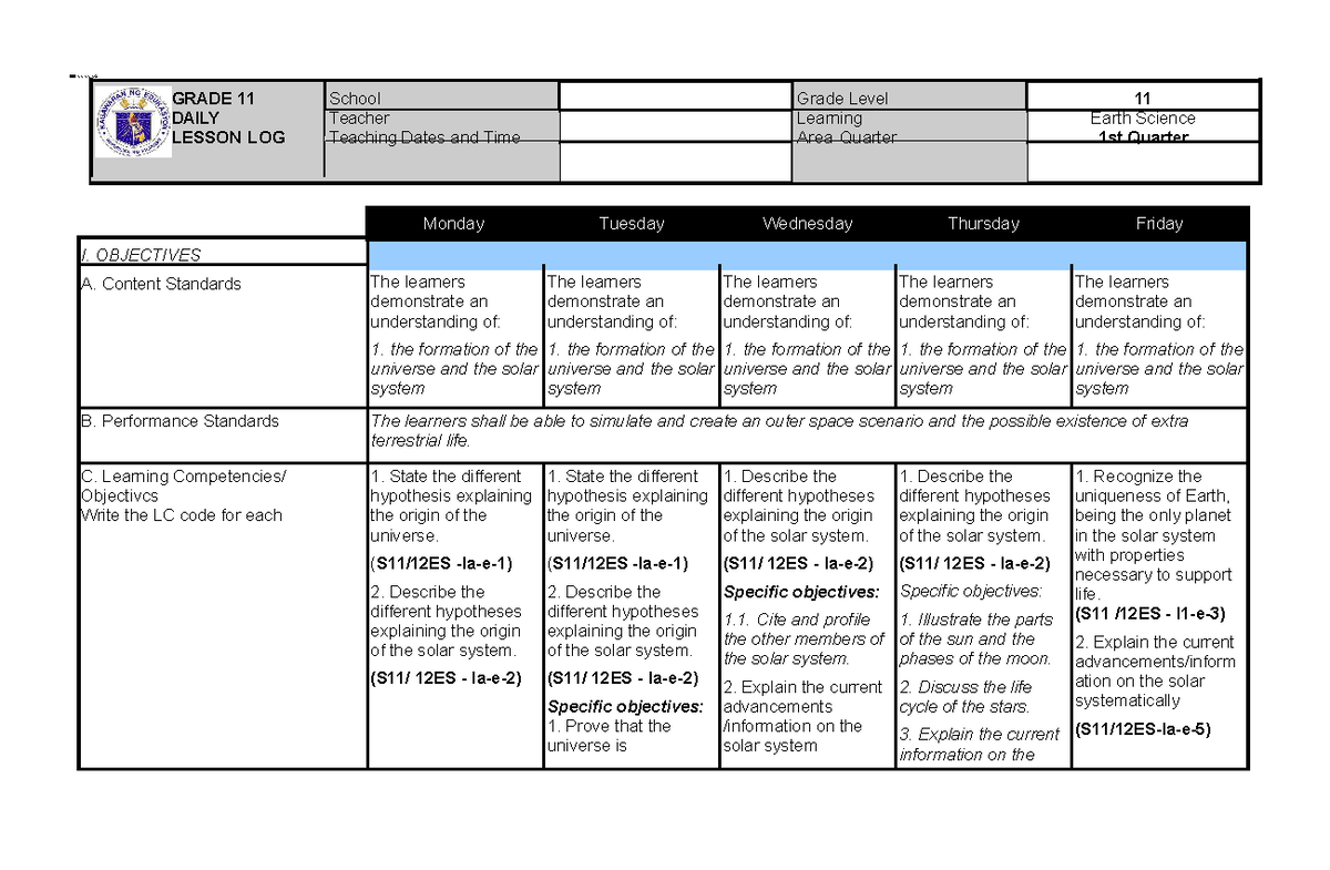Pdfcoffee.com dll-grade-11-1st-quarter-earth-science-pdf-free - GRADE ...