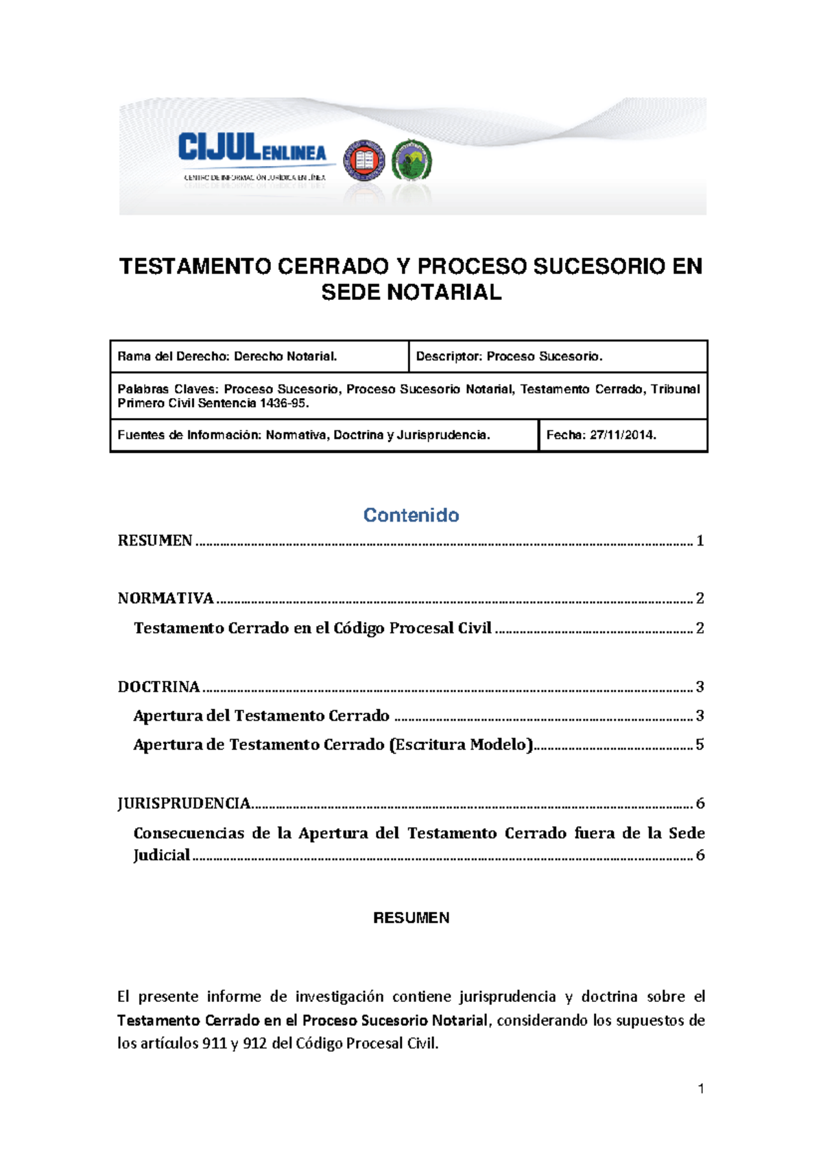 Testamento cerrado y proceso sucesorio en sede notarial - TESTAMENTO ...