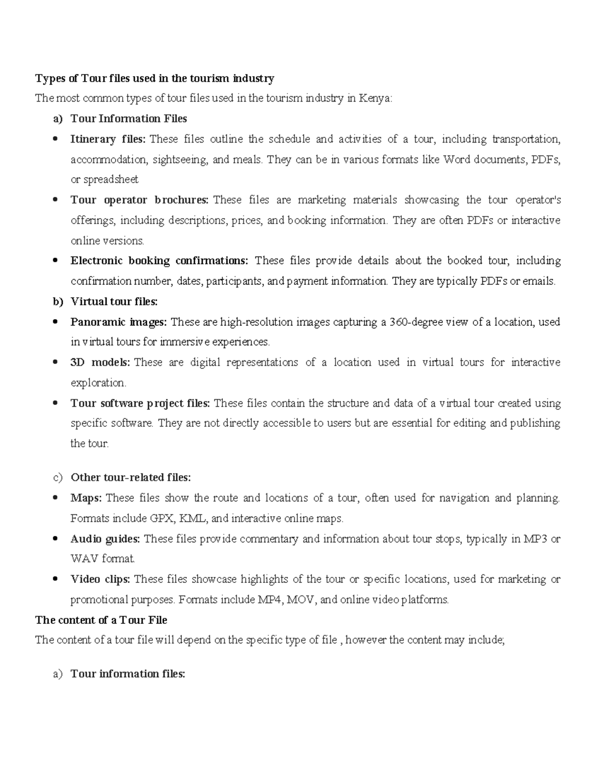 Types of Tour files used in the tourism industry - They can be in ...