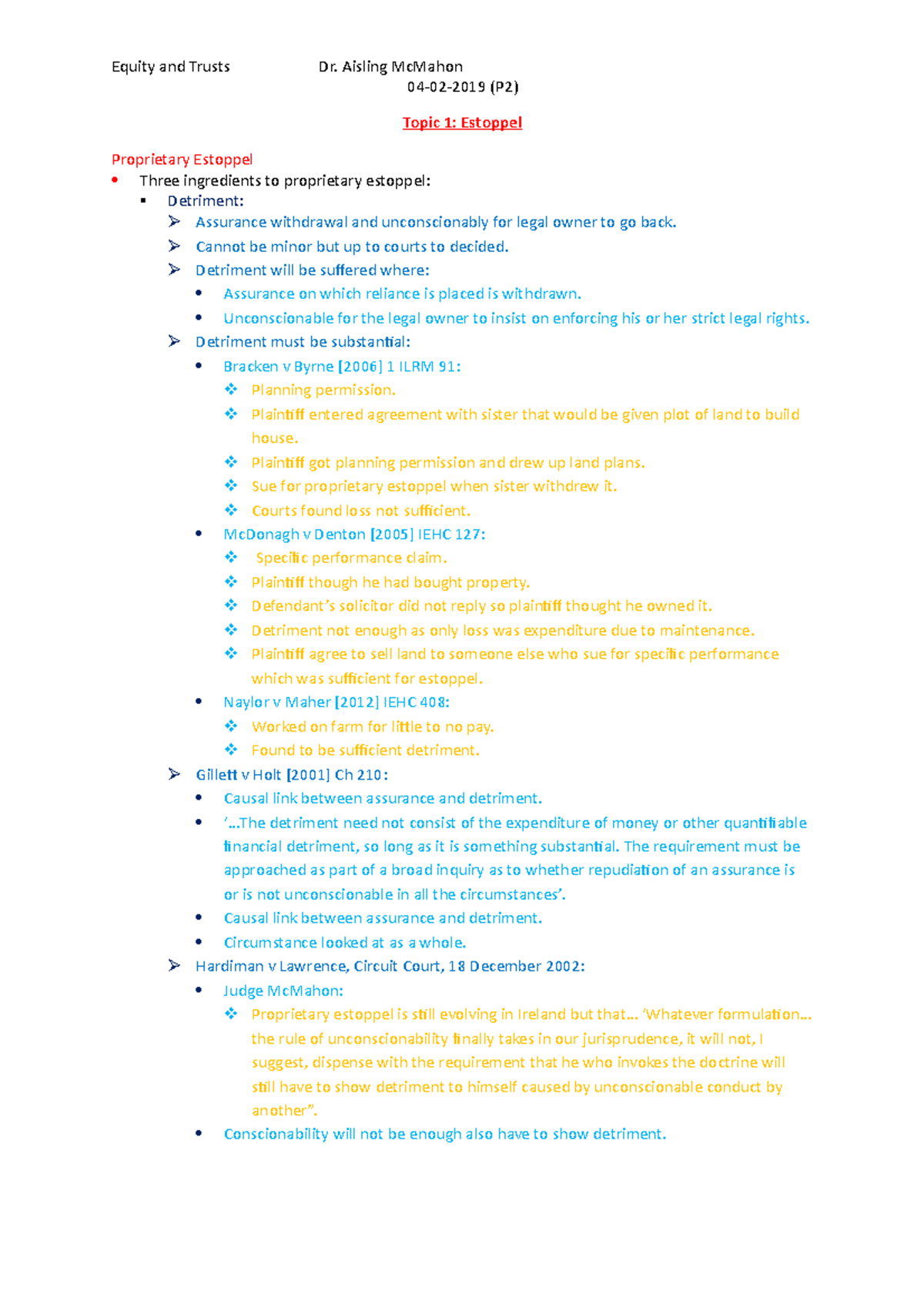 Lecture 2 - Estoppel - 04-02-2019 (P2) Topic 1: Estoppel Proprietary ...