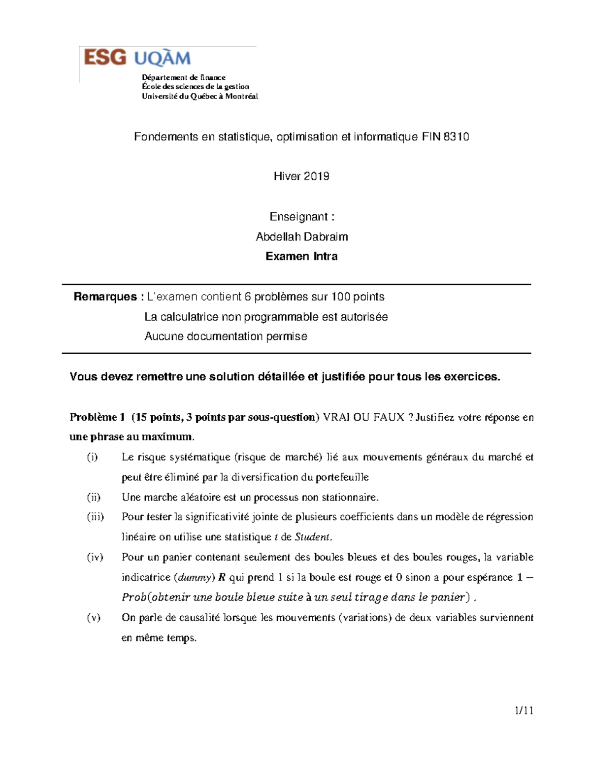 Examen 2019, questions - Warning: TT: undefined function: 32 Fondements en statistique ...
