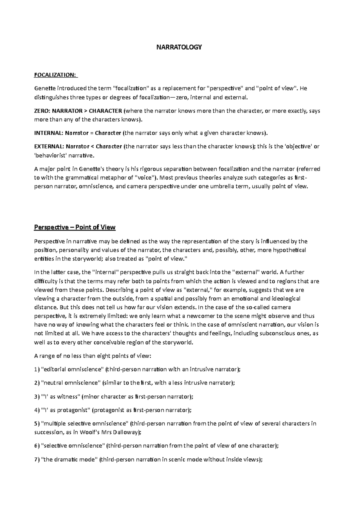 Narratology Gerard Genette - NARRATOLOGY FOCALIZATION: Genette ...