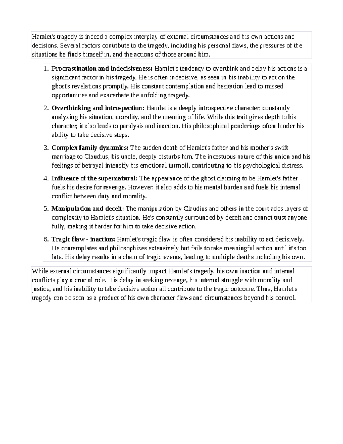 Hamlet's Downfall - Hamlet's tragedy is indeed a complex interplay of ...