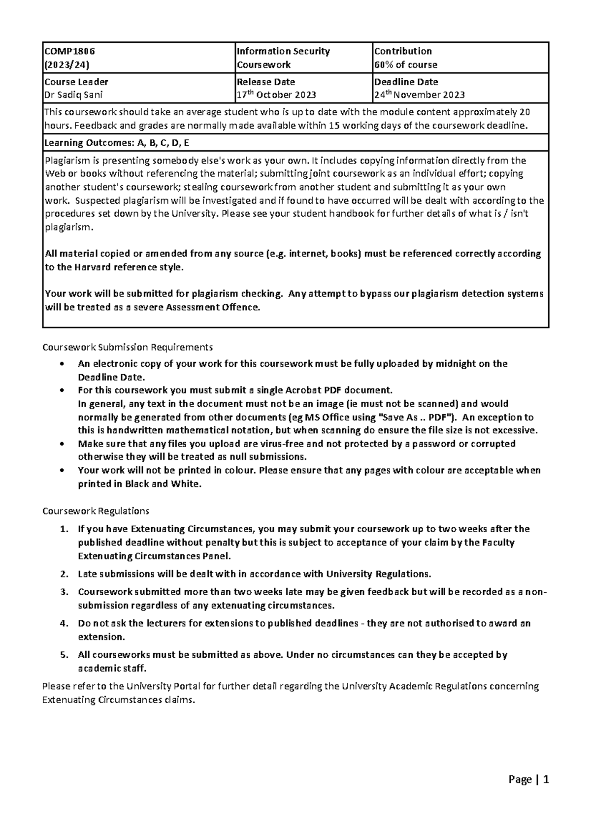 COMP1806-2023-CW-Description (main) - COMP (202 3 /2 4 ) Information Security Coursework - Studocu
