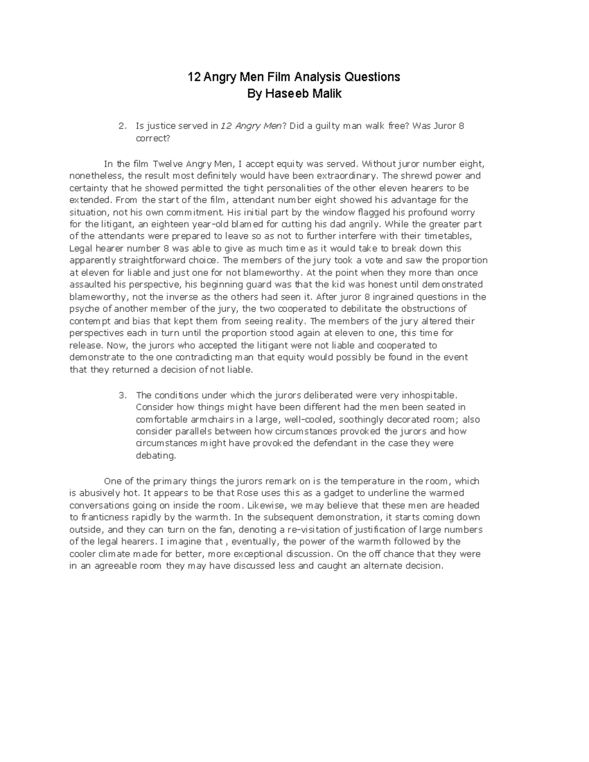 12 Angry Men Film Analysis Questions-Haseeb Malik - 12 Angry Men Film ...